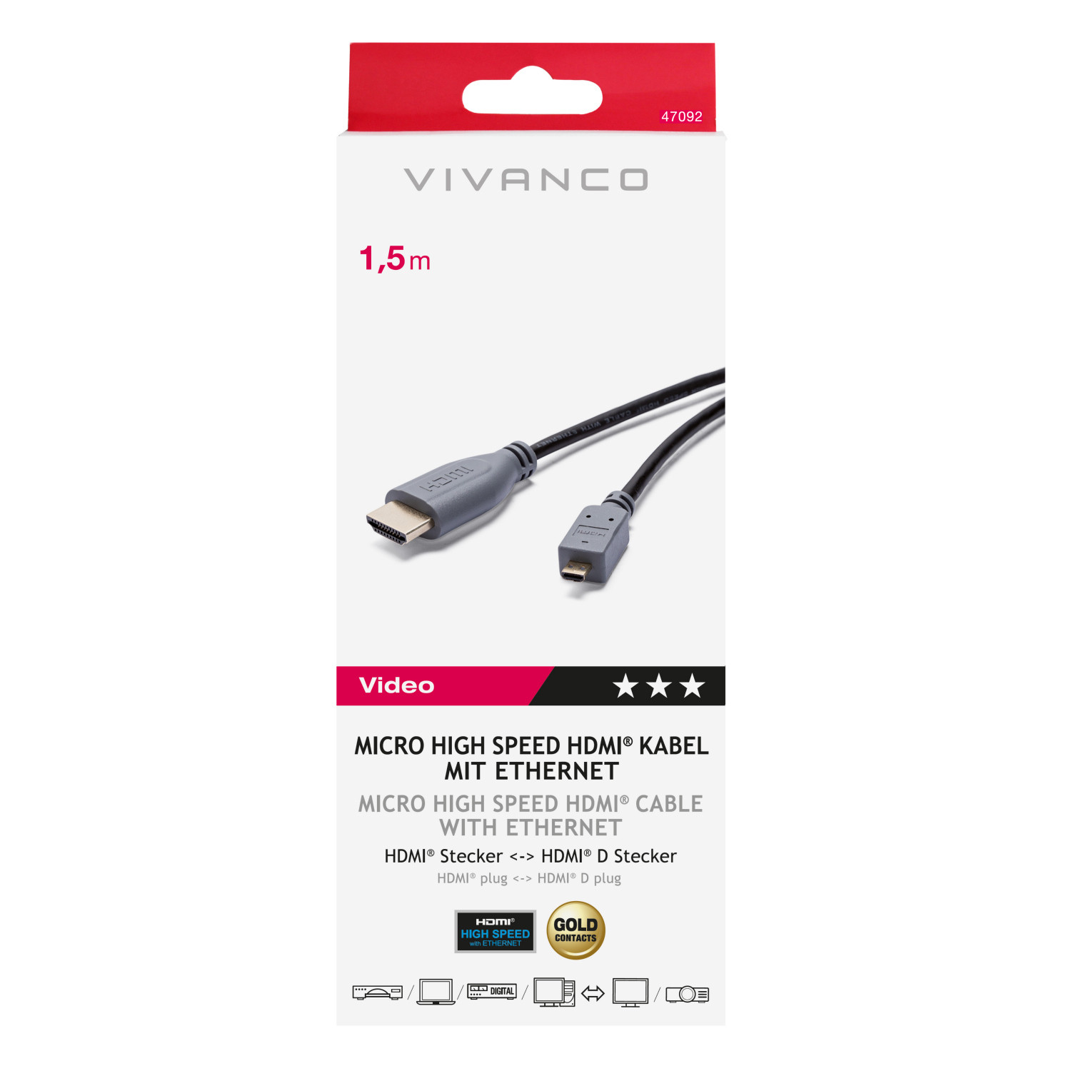 Vivanco HDMI auf Micro-HDMI, 1,5m | electronic4you