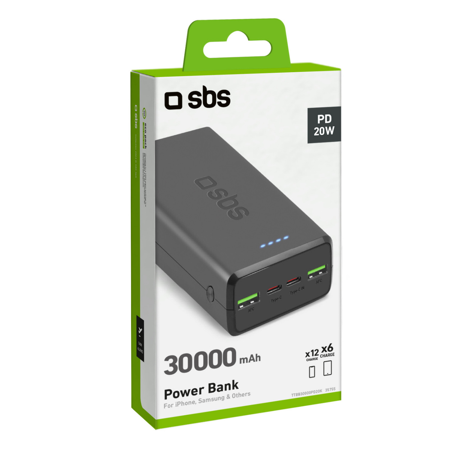 SBS Power Bank 30.000 mAh schwarz | electronic4you